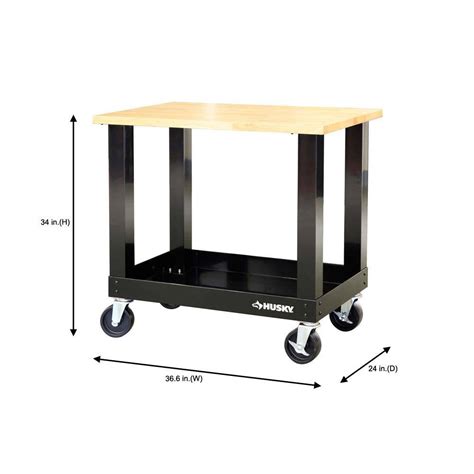 Husky G3600S US 3 Ft Portable Solid Wood Top Workbench With Casters In