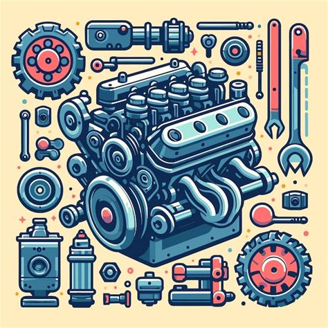 Un Moteur Bleu Avec Beaucoup Doutils Et De Pièces Qui Lentourent Vecteur Premium