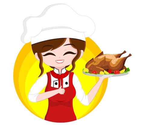 Premium Vector Female Chef Thumbs Up Rotisserie Chicken Icon