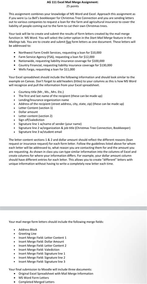 Solved Ag 111 ﻿excel Mail Merge Assignment25 ﻿pointsthis