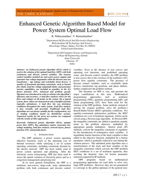 pdf enhanced genetic algorithm based model for power system optimal