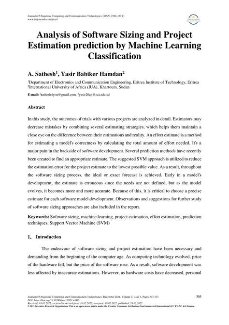 Pdf Analysis Of Software Sizing And Project Estimation Prediction By Machine Learning