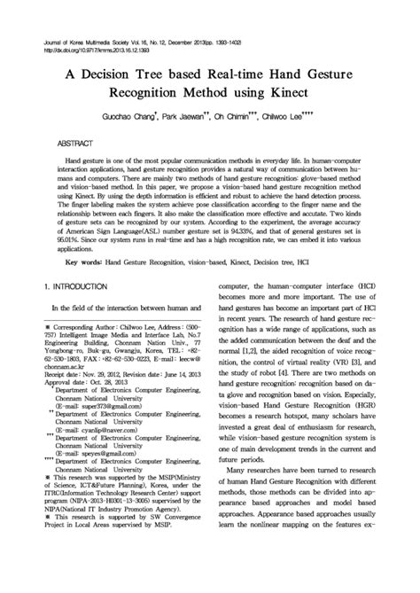 Pdf A Decision Tree Based Real Time Hand Gesture Recognition Method