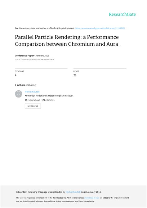 Parallel Particle Rendering A Performance Comparison Between Chromium