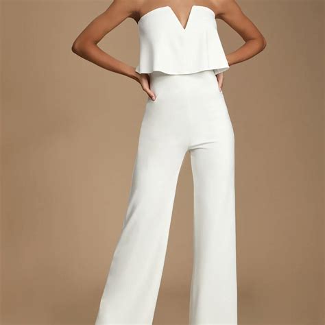 Lulus White Strapless Jumpsuit Depop