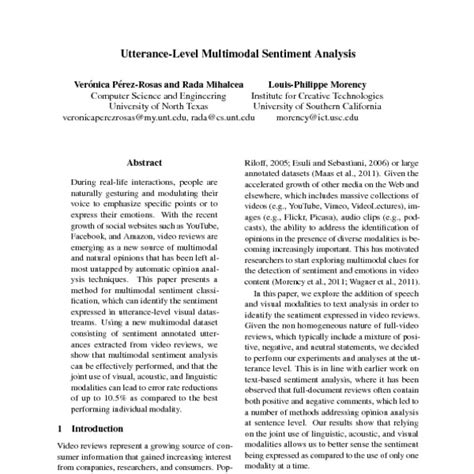 Utterance Level Multimodal Sentiment Analysis Acl Anthology