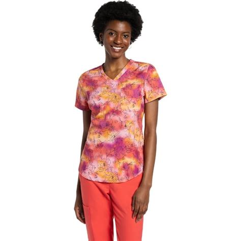 Cherokee Prints Scrubs Top For Women V Neck Tuckable Print Ck664