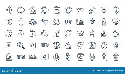 Entorno Ecológico Iconos Renovables Sostenibles Y Lineales Ilustración