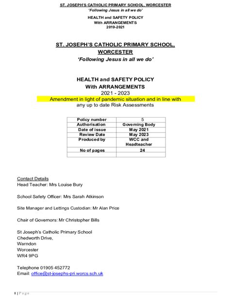 Fillable Online St Josephs Catholic Primary School And Pre School