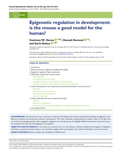 Pdf Epigenetic Regulation In Development Is The Mouse A Good Model