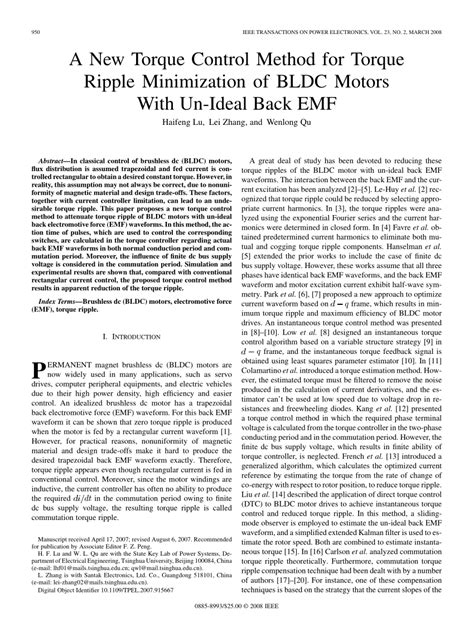 Pdf A New Torque Control Method For Torque Ripple Minimization Of