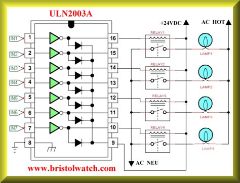 Uln2003a Driving 4 24 Volt Relays To Control 4 120vac Lamps Hobby