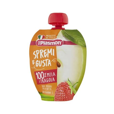 პლასმონი პიურე პაუჩი ვაშლი მარწყვი 100გრ ავერსი