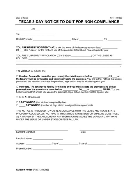 Free Texas 3 Day Notice To Quit Non Compliance Pdf And Word