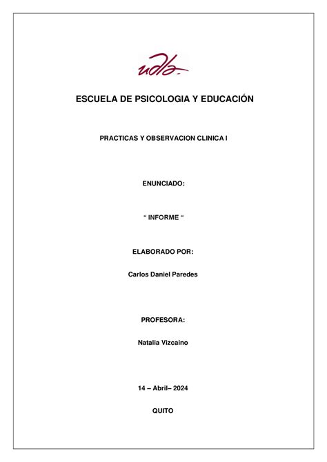 Informe De Prácticas Monografías Ensayos De Psicoterapia Docsity