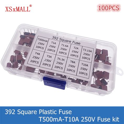 100pcs 392 Square Plastic Fuse Assortment Kit T500ma T10a 250v 10values