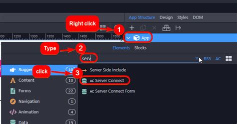 inline searching of server connect action feature request wappler