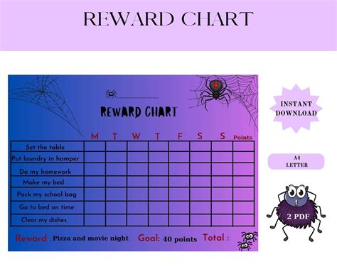 Spider Reward Chart Spider Behavior Chart Daily Chore Chart Etsy