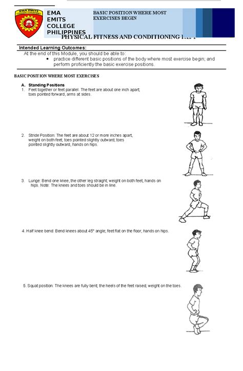 Basic Position Where Most Exercise Begin Physical Fitness And Conditioning P 1 Intended