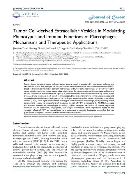Pdf Tumor Cell Derived Extracellular Vesicles In Modulating