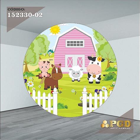 PAINEL REDONDO 1 5 X 1 5 MT Tema FAZENDINHA Modelo 02 TECIDO EM