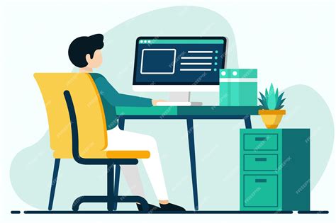 premium vector man working on computer vector illustration in flat