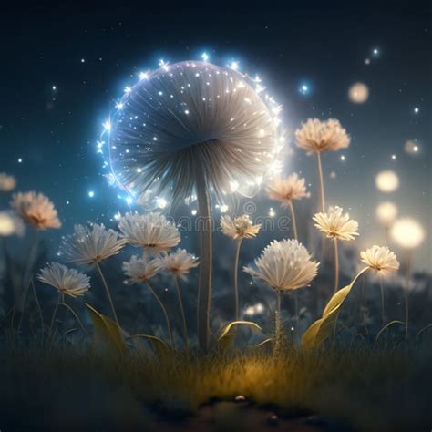 Dandelion Flower In The Night Garden 3d Rendering Stock Illustration Illustration Of