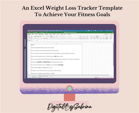 Printable Excel Weight Loss Tracker Personalized Progress Log For