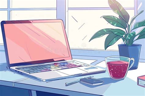 A Simple Desk Setup Features A Laptop Notebook And A Cup Of Tea Creating An Organized And