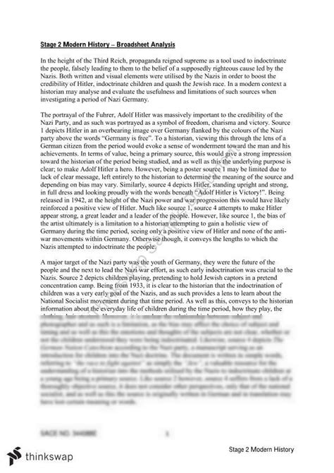 History Source Analysis Modern History Year 12 Sace Thinkswap