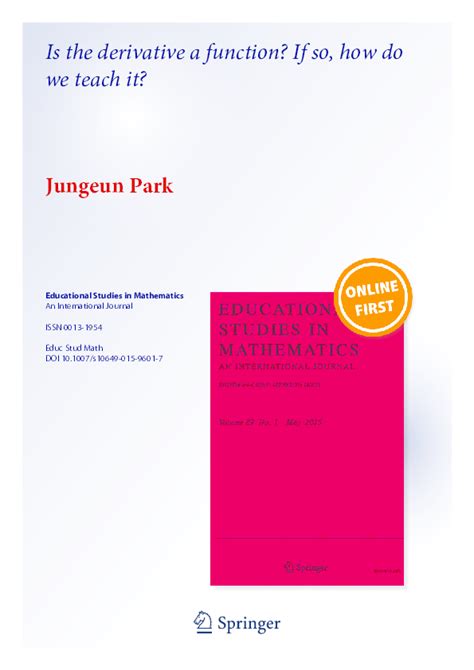 Pdf Is The Derivative A Function If So How Do We Teach It