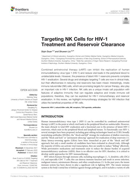 Pdf Targeting Nk Cells For Hiv 1 Treatment And Reservoir Clearance