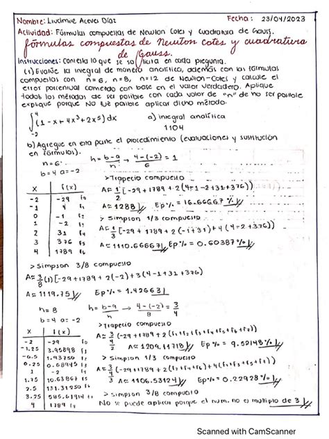 Fórmulas Compuestas De Newton Cotes Y Cuadratura De Gauss Pdf