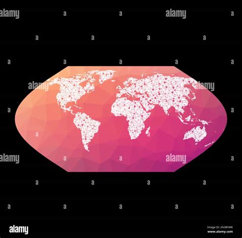 World Network Map Eckert V Projection Wired Globe In Eckert 5 Projection On Geometric Low Poly