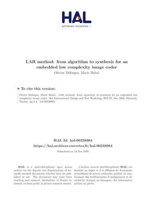 Pdf Lar Method From Algorithm To Synthesis For An Embedded