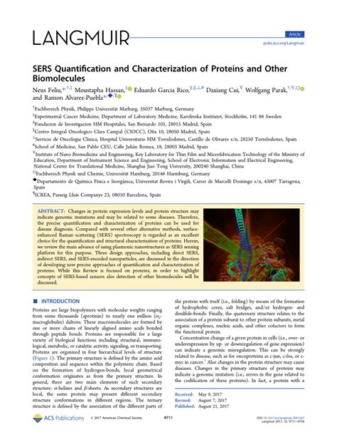 Pdf Sers Quantification And Characterization Of Proteins And Other Biomolecules
