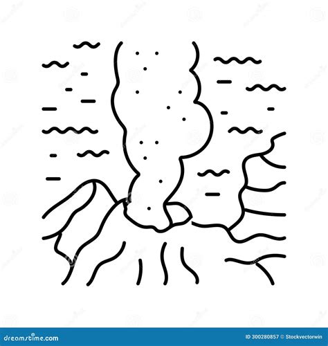 Underwater Volcano Lava Line Icon Vector Illustration Stock