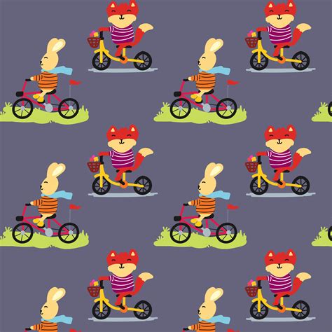 Cute Animals On Bicycle Pattern For Fabric Textile And Print 45631582