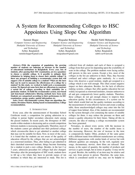 Pdf A System For Recommending Colleges To Hsc Appointees Using Slope