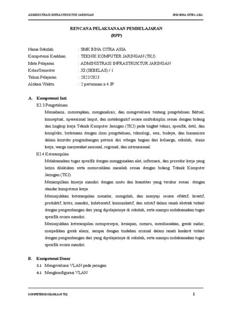 Rpp Topologi Vlan Cisco Packet Tracer Aij Tkj Xi Pdf