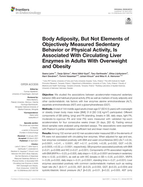 Pdf Body Adiposity But Not Elements Of Objectively Measured Sedentary Behavior Or Physical