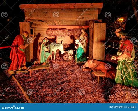 Escena De La Natividad Navideña Nacimiento Jesus Foto de archivo