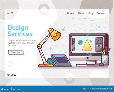 Graphic Design Services Web Banner In Line Art Stock Vector Illustration Of Tool Software