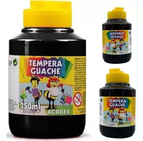 1 Tinta Guache 250ml Acrilex Tempera Escolar Escolha A Cor Cor Preto