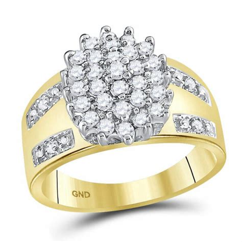 10kt Yellow Gold Womens Round Prong Set Diamond Oval Cluster Ring 12