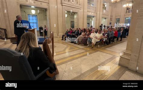 Edwin Poots Speaks At Event Unveiling Portrait Of Former First Minister