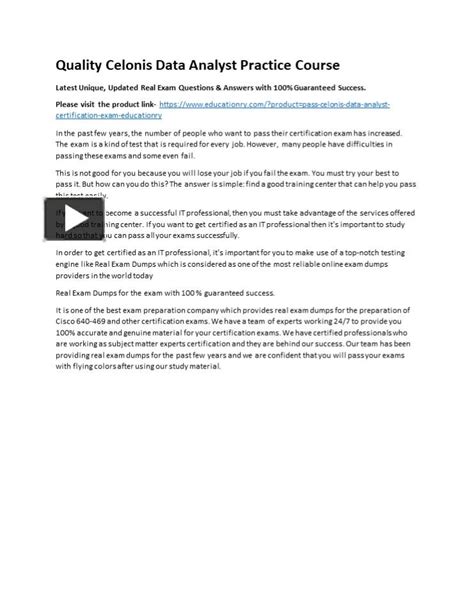 Quality Celonis Data Analyst Practice Course Presentation Free To