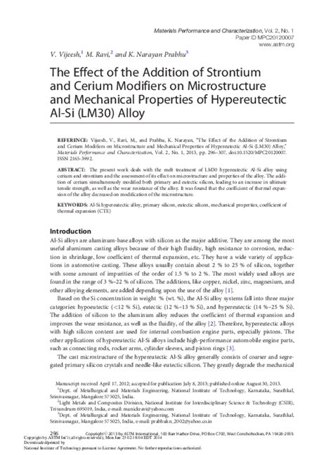 Pdf The Effect Of The Addition Of Strontium And Cerium Modifiers On Microstructure And