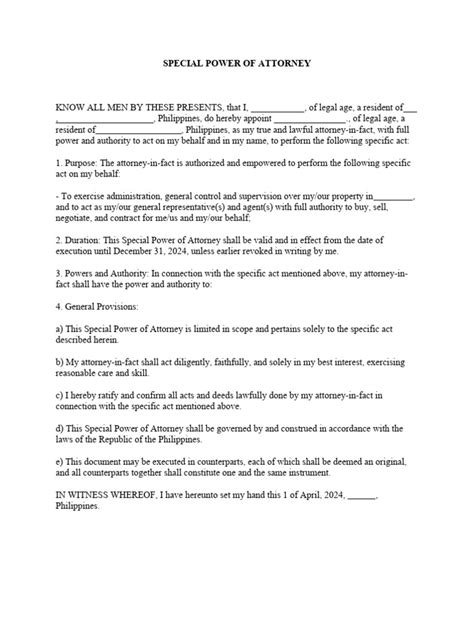 Sample Special Power Of Attorney Ph Pdf Power Of Attorney Civil