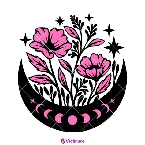 Floral Moon Svg Hibiscus Svg Celestial Svg Cut File Cricut Png